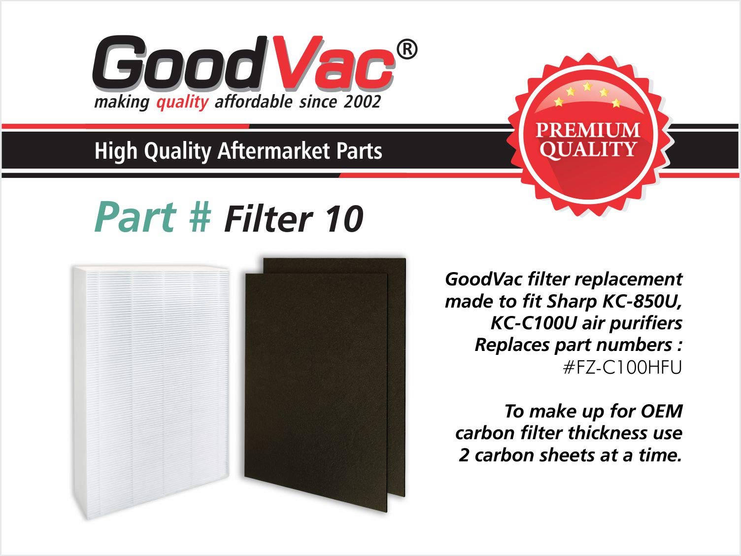 GOODVAC HEPA Filter with 2 Carbon Prefilters to fit Sharp FZ-C100HFU KC-850U