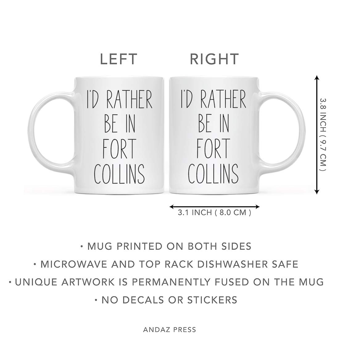 Andaz Press U.S. City 11oz. Coffee Mug Gift, I'd Rather Be in Fort Collins, Colorado, 1-Pack, Long Distance College Going Away Study Abroad Birthday Christmas Gifts