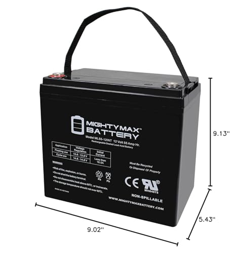 Mighty Max Battery ML55-12INT -12 Volt 55 AH, Internal Thread (INT) Terminal, Rechargeable SLA AGM Battery