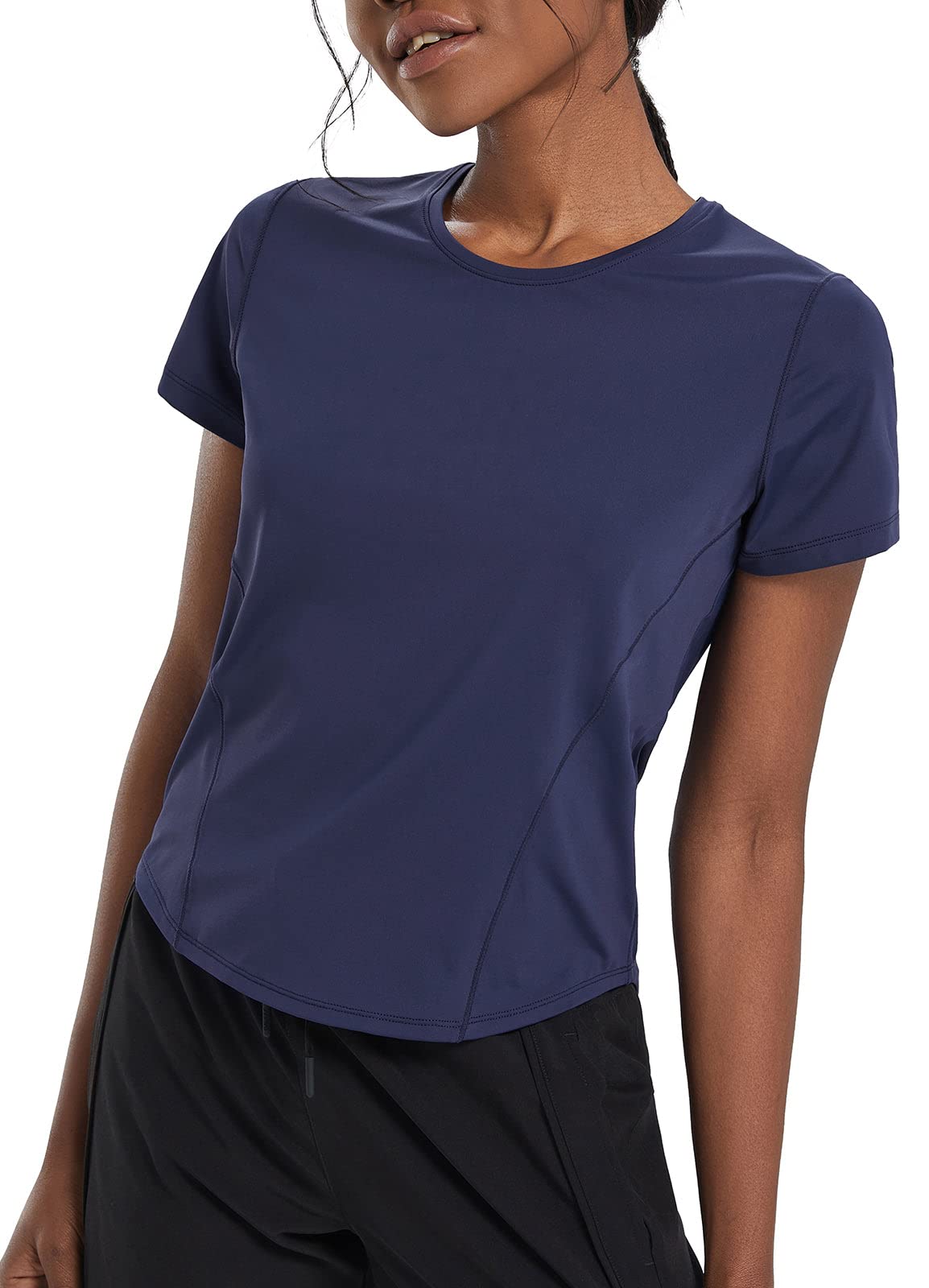 BALEAF Women's Yoga Running Workout T-Shirt Short Sleeve Stretch Soft Lounge Quick Dry Navy L