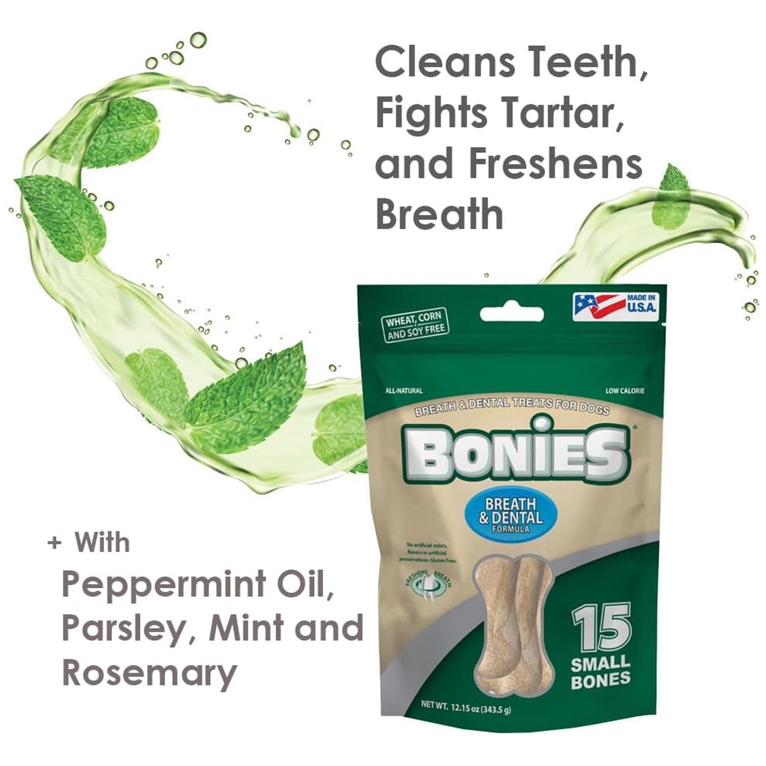 Bonies Natural Breath and Dental Formula Medium-Sized Single Bone - All-Natural Ingredients, Fresh Breath, Cleans Teeth, Low Calories, Chicken Flavor, 1 Bone