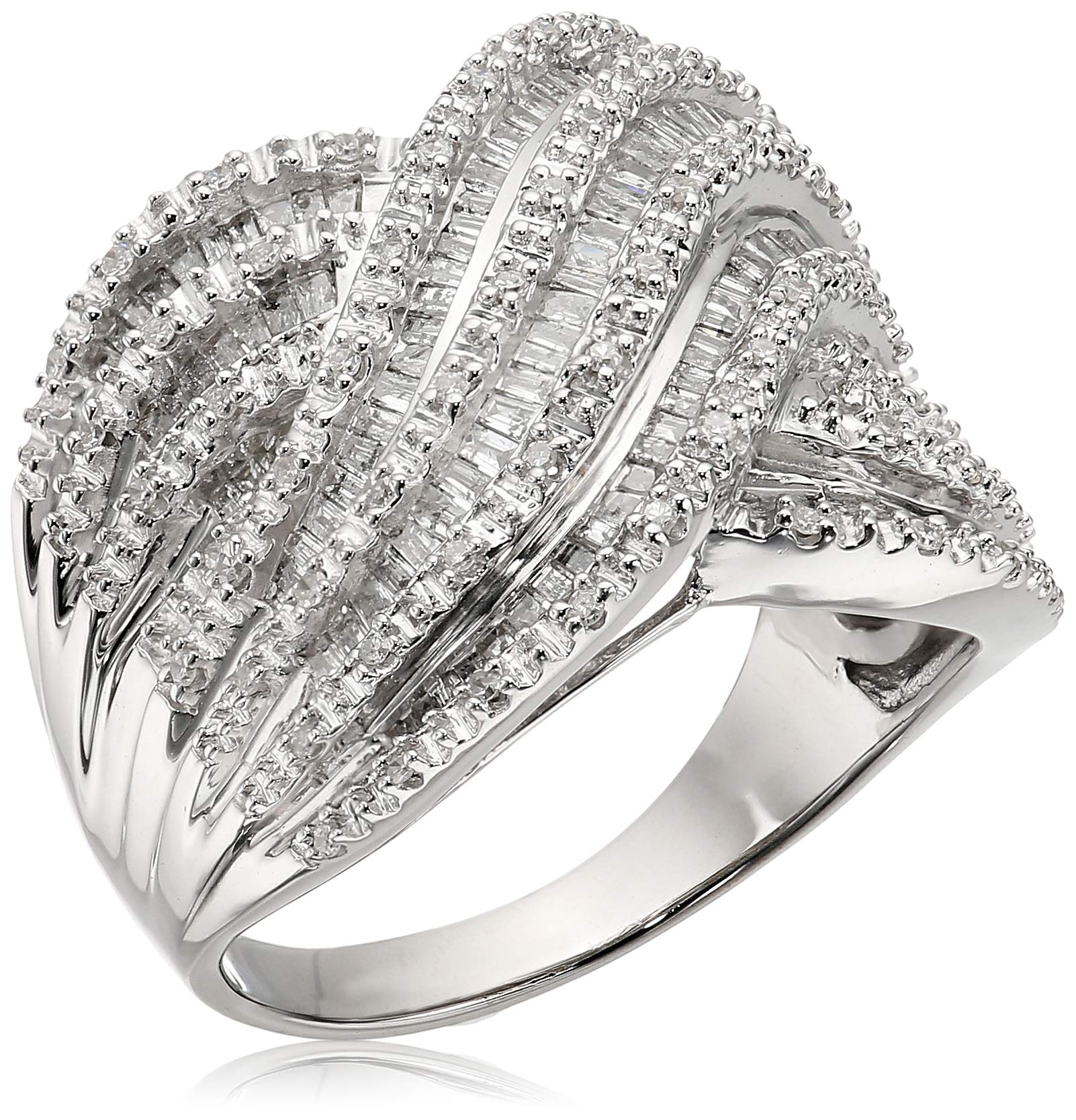 Amazon Essentials Sterling Silver Diamond Crossover Band Ring (1 cttw), Size 9 (previously Amazon Collection)