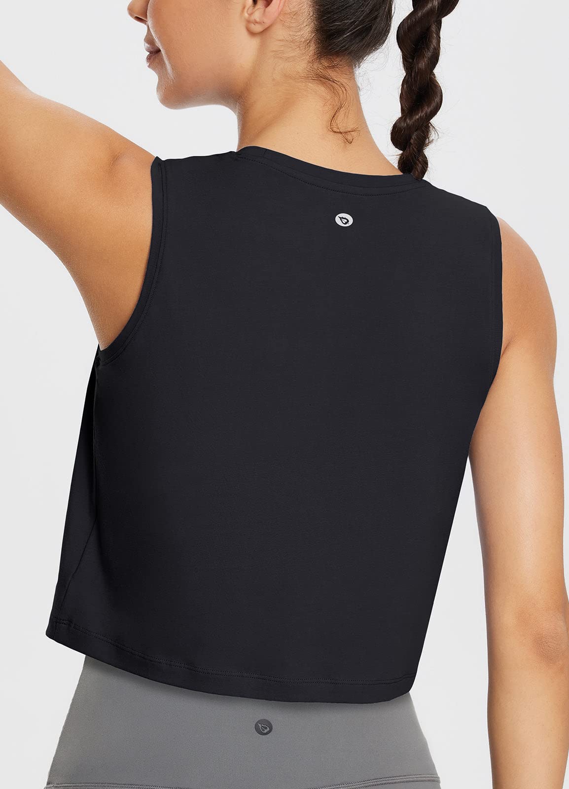 BALEAF Women's Workout Crop Tank Tops Pima Cotton Muscle Tank Sleeveless Tops Athletic Running Shirts Black S