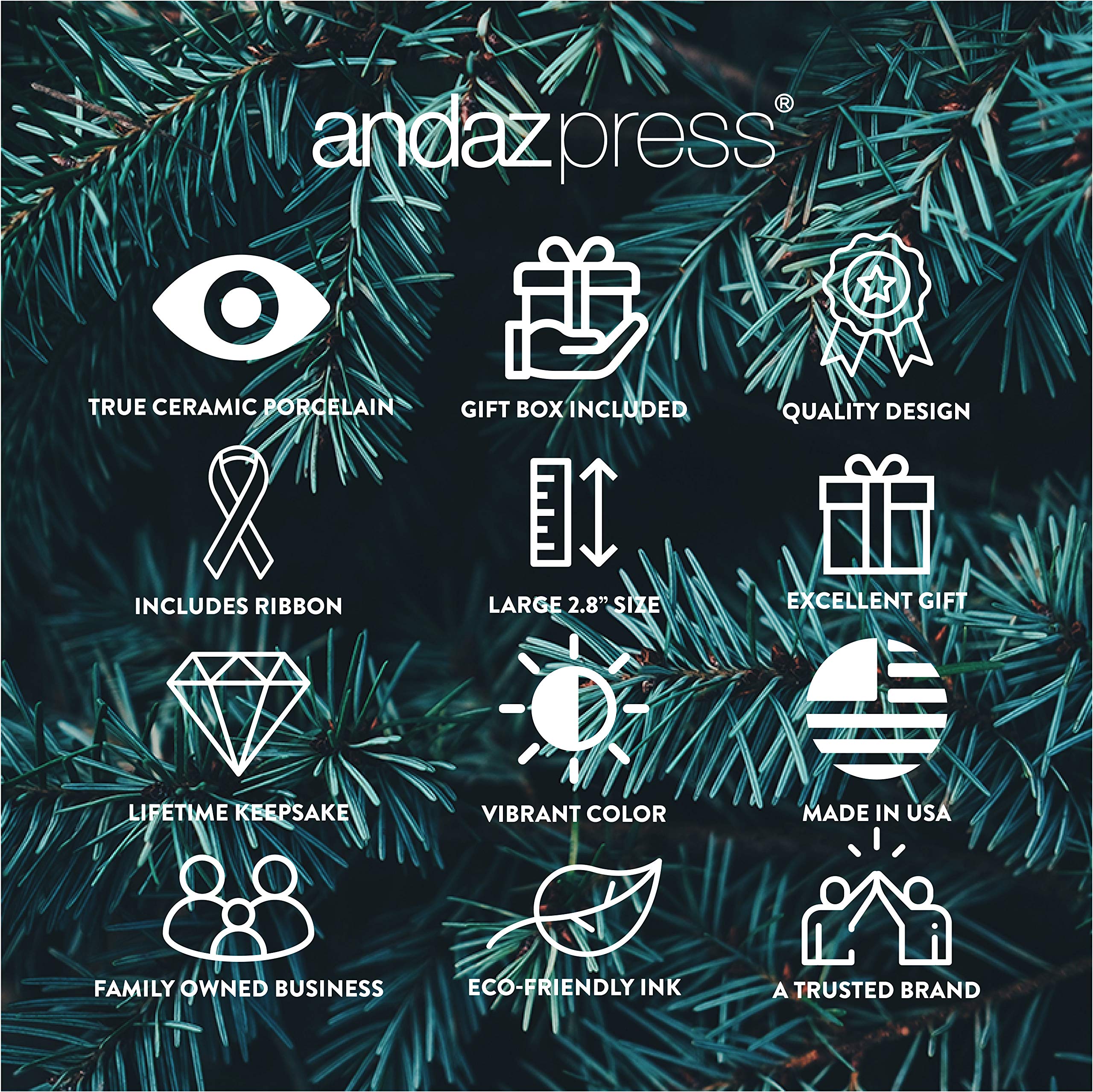 Andaz Press Personalized Round Ceramic Porcelain Christmas Tree Ornament Keepsake Collectible Matron of Honor Gift, Monogram Letter with Name, 1-Pack, Custom