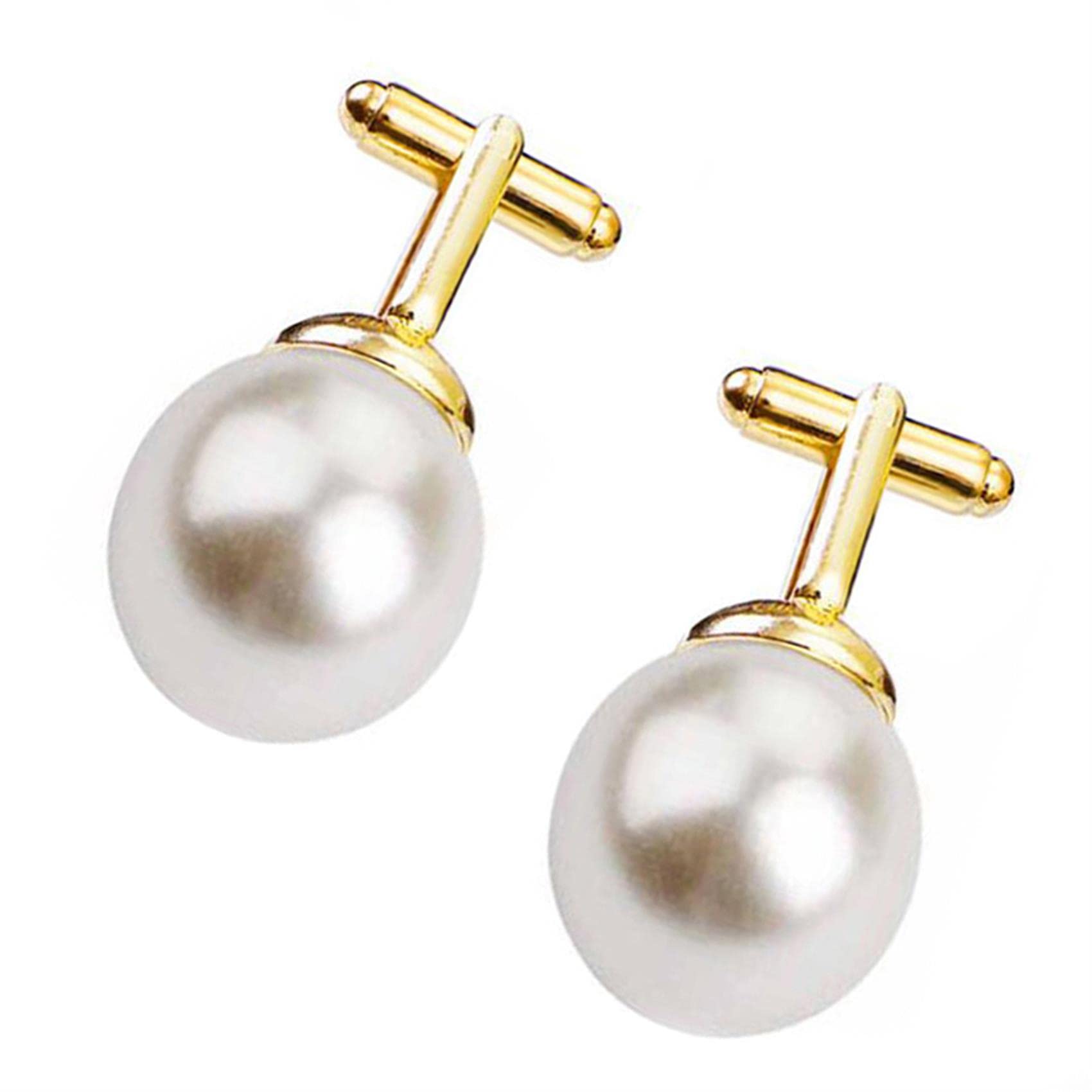 Atmneris Woman Men's Simulated Pearl Cufflinks and Studs for Shirts Business Wedding Formal Suit Cuff Link,gold