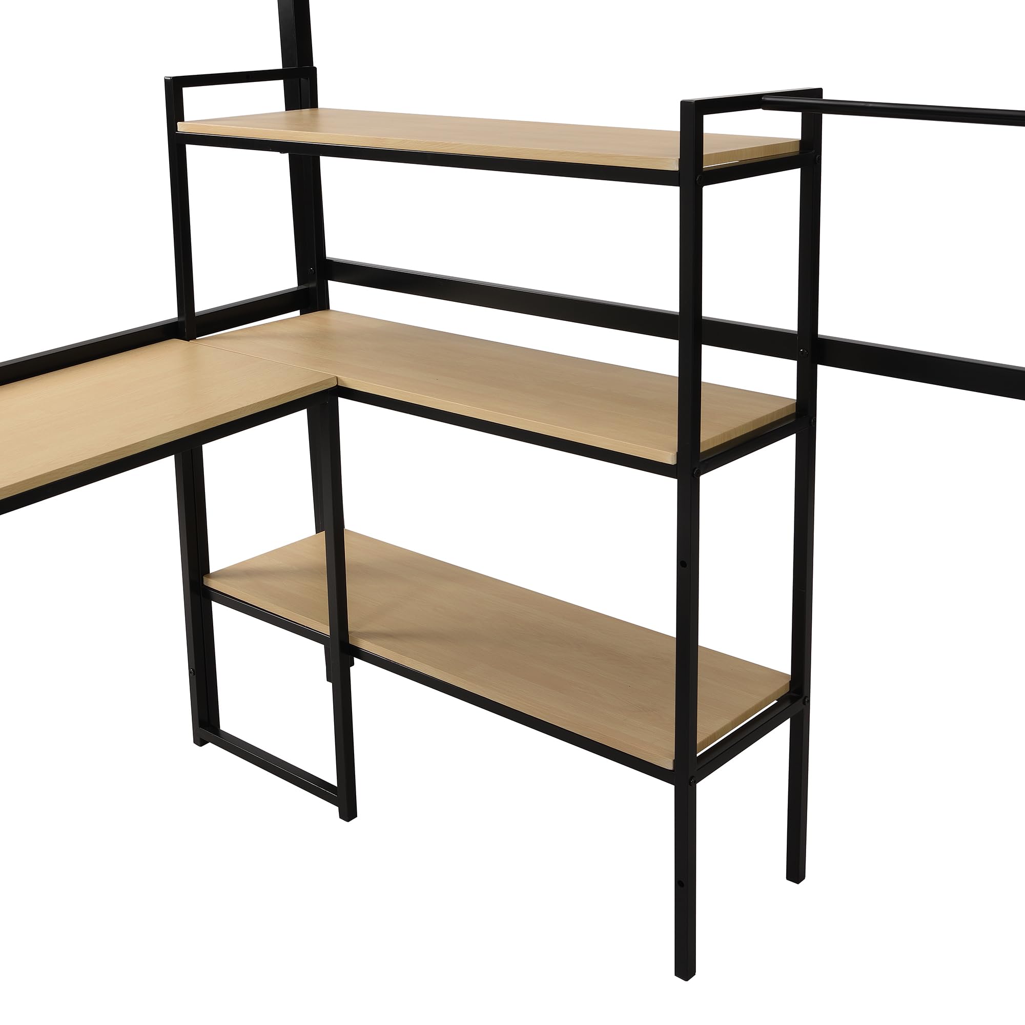 BIADNBZ Metal Loft Bed Full Size with Stairs, Built-in Desk and 3-Tier Shelves, High Bedframe with Storage Steps, for Kids Teens Bedroom, Black