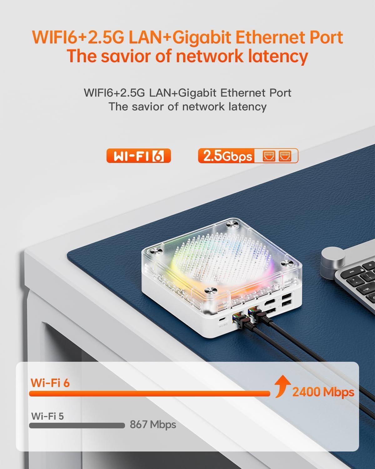 AOOSTAR MN Mini PC Gaming AMD Ryzen 5 6600H 6C/12T,Mini Computer Windows 11 Pro with 32GB DDR51T NVMe M.2 SSD,RGB Lighting Mini Desktop PC Support 2.5G RJ45 4K Triple Display/BT 5.2/WiFi 6/USB4