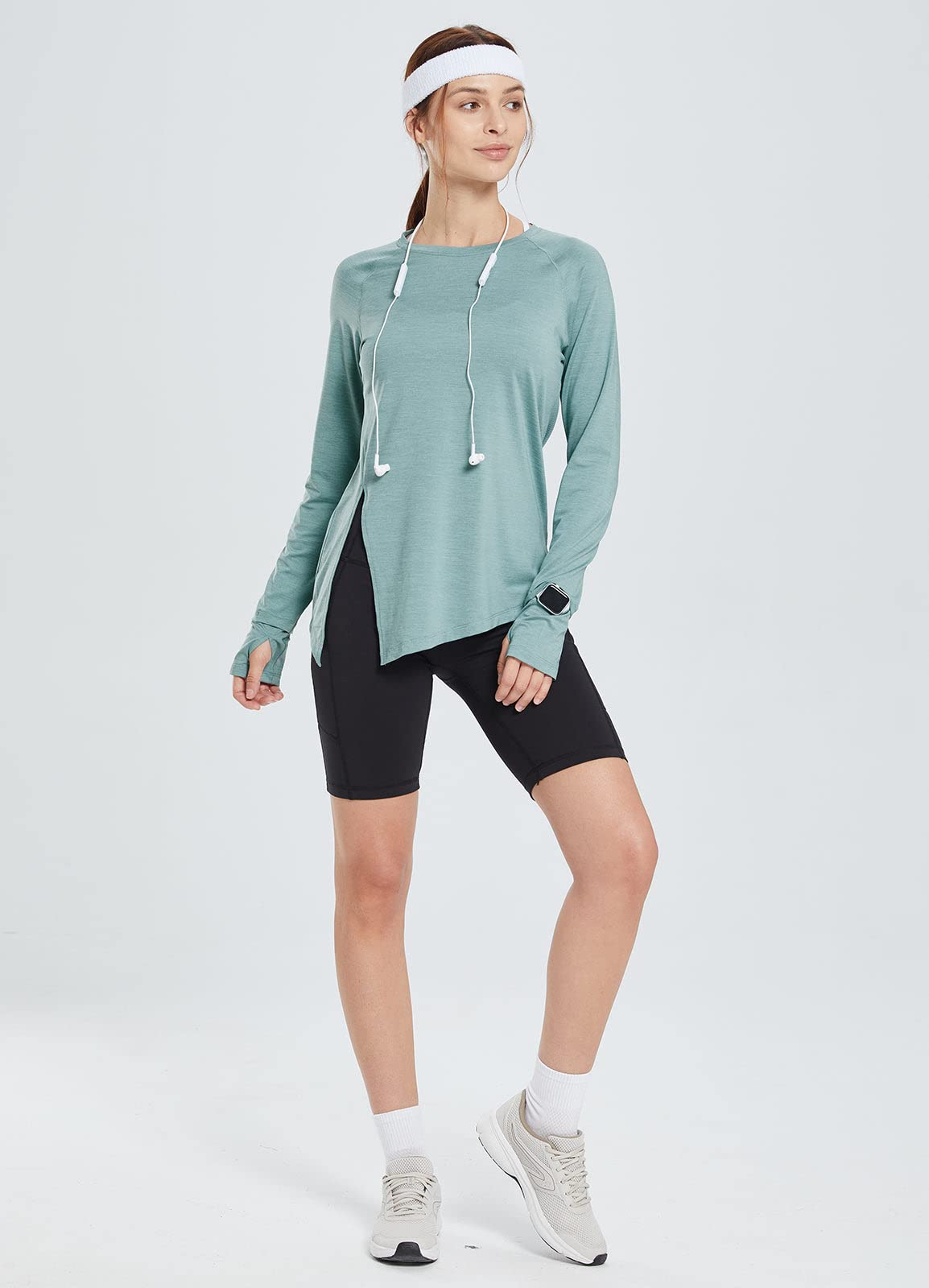 BALEAF Women's UPF 50+ Long Sleeve Sun Protection Shirts SPF Hiking Shirts Quick Dry Tie Front Side Slit Running White XL