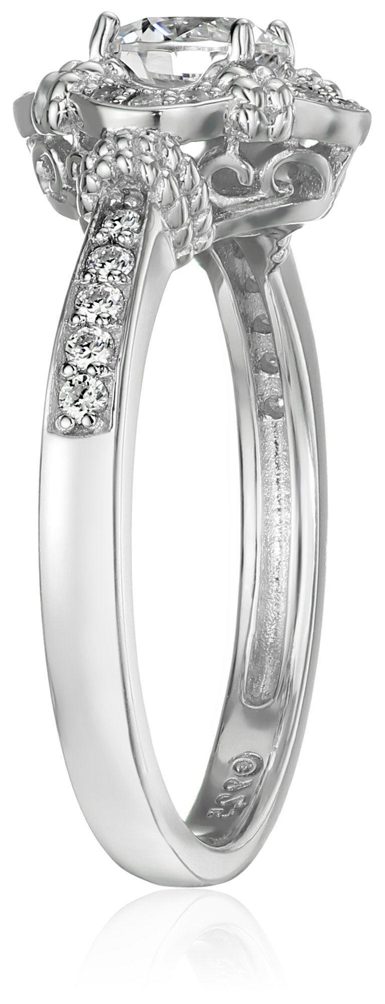Amazon Essentials Sterling Silver Platinum Plated Infinite Elements Cubic Zirconia Framed Halo Antique Ring, Size 8, (previously Amazon Collection)
