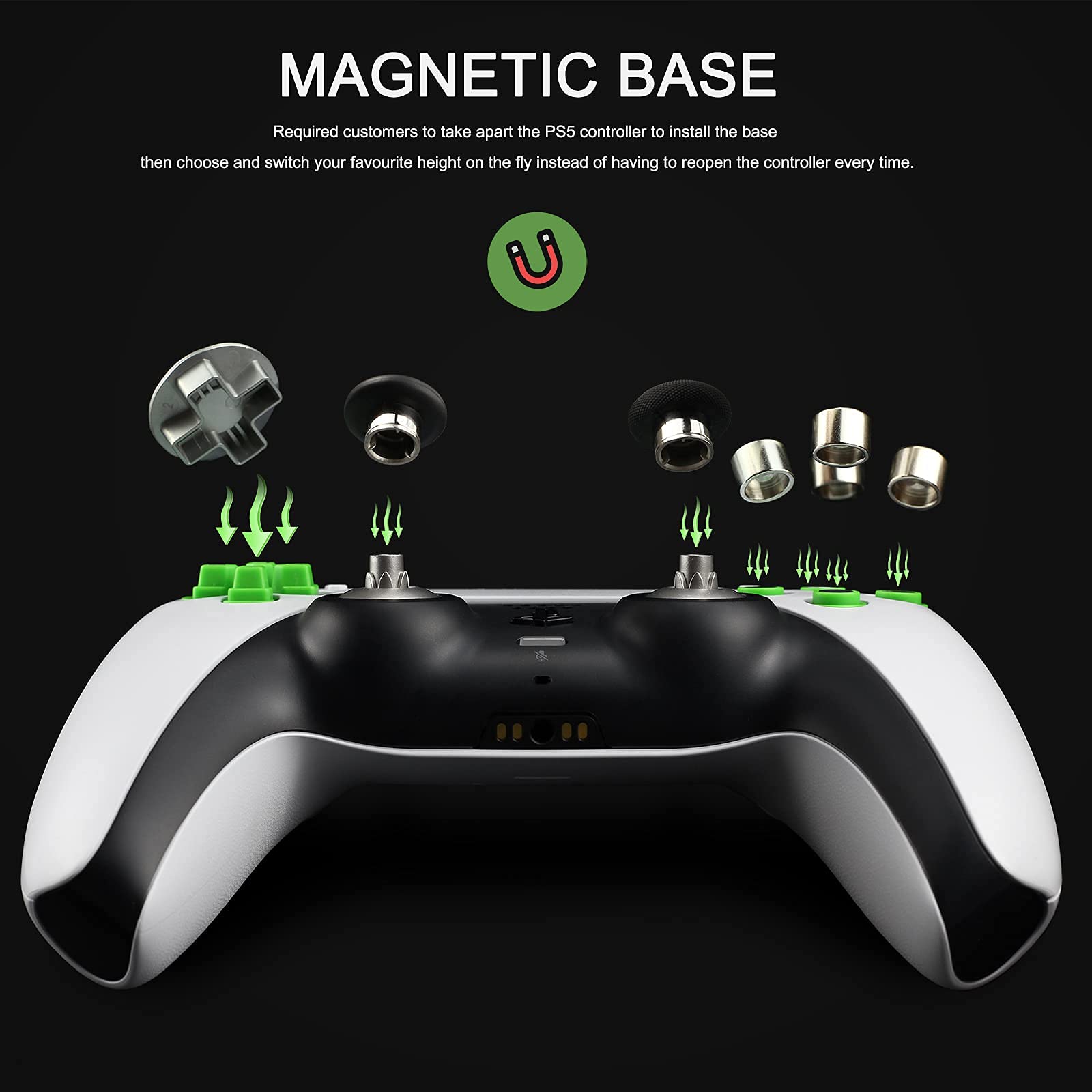 AQIDAP Replacment Parts Kits for PS5 Controllers,Magnetic Thumbsticks Buttons Dpads, Aluminium Thumbstick Joystick Adustable Height, Replacement Parts for Playstation 5, (31 in 1)