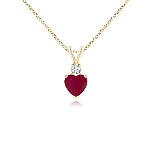 Angara Natural Ruby Heart Pendant Necklace with Diamond in 14K Yellow Gold for Women with 18" Chain (5mm Weight-0.55ct) | July Birthstone Jewelry Gift for Women | Wedding Anniversary