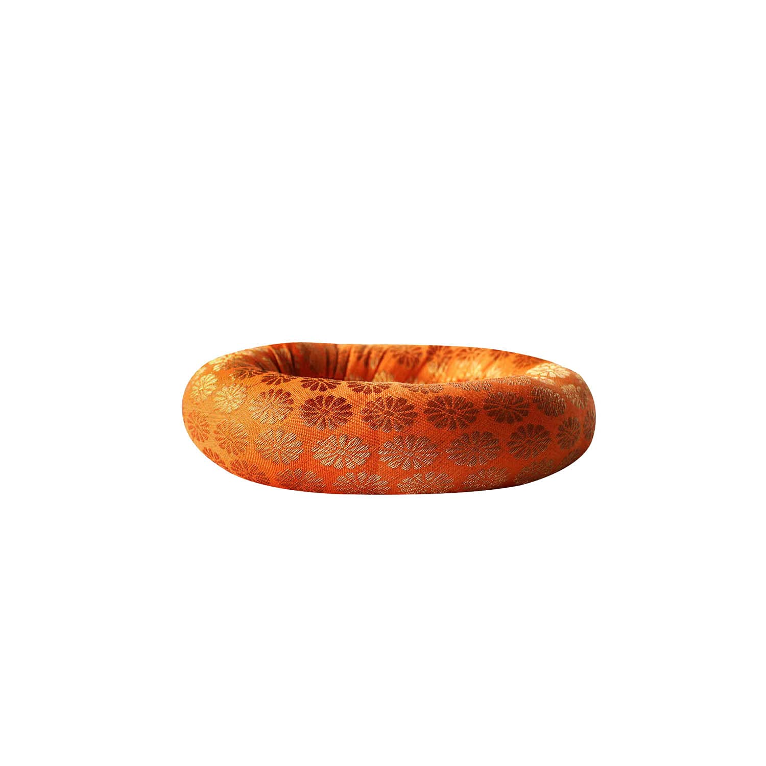 Handmade Cushion Tibetan Singing Bowl Round Pillow Brocade Art Silk Ring Cushions (6" x 1.5" Inch, Orange)