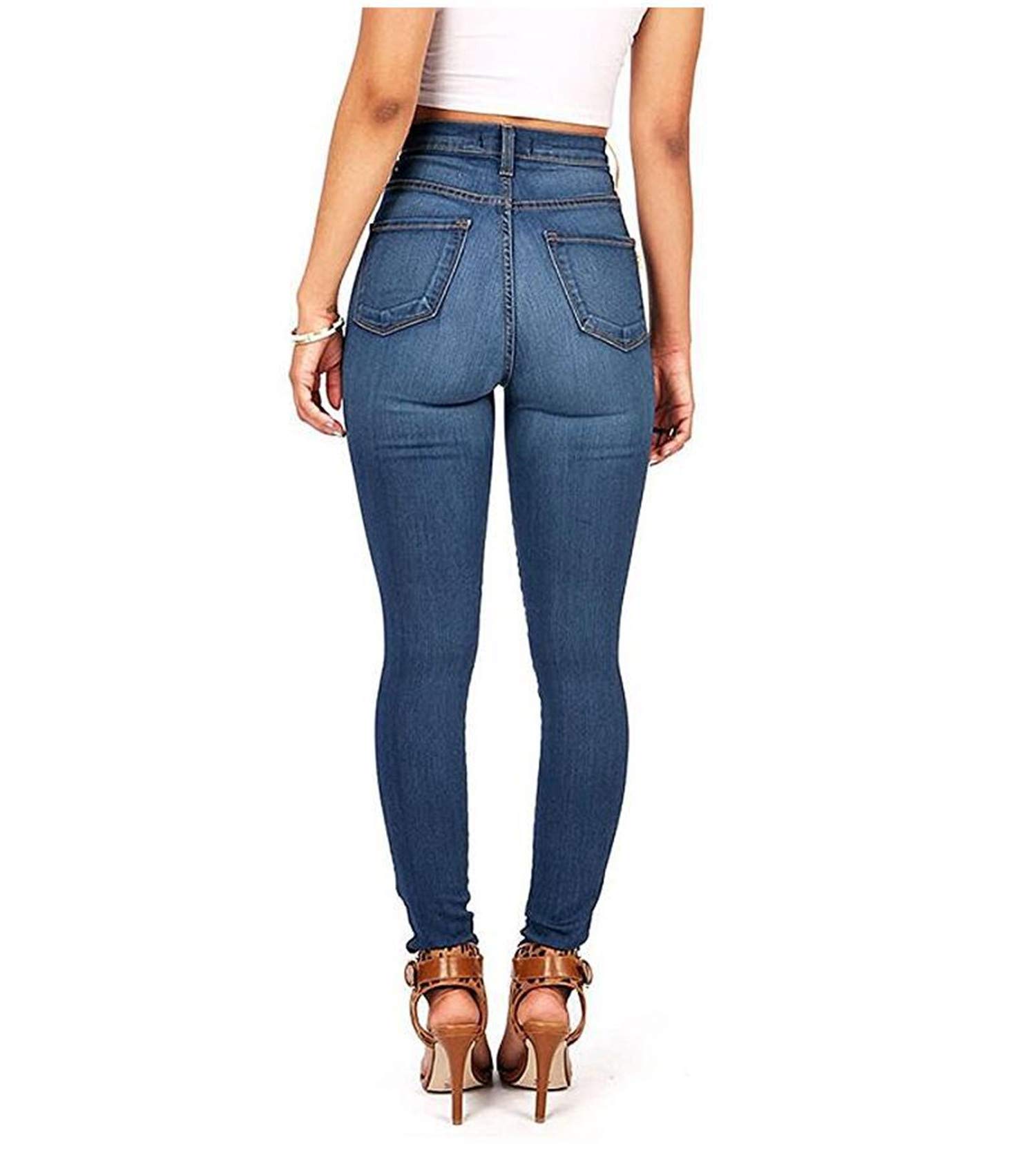 Andongnywell High Waisted-Rise Colored Stretch Skinny Jeans for Women (Light Blue,Medium)