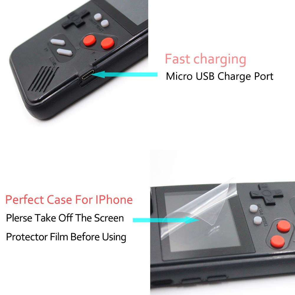 Autbye Gameboy Case for iPhone, Retro 3D Phone Case Game Console with 36 Classic Game, Color Display Shockproof Video Game Phone Case for iPhone (Black, for iPhone 6/6s/7/8)