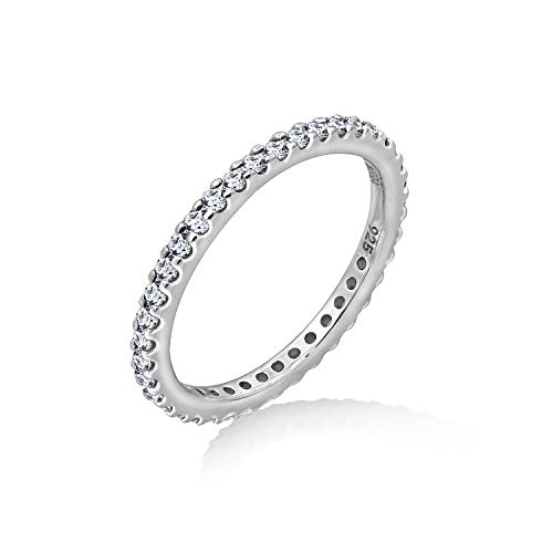 Amazon Essentials Platinum-Plated Sterling Silver Infinite Elements Cubic Zirconia Clear Round Cut Eternity Band Ring, Size 7, (previously Amazon Collection)