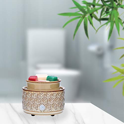 ASAWASA Ceramic 3 in 1 Wax Warmer for Wax Melts Candle Jar,Electric Wax Burner Melter(Brown Woven Pattern)