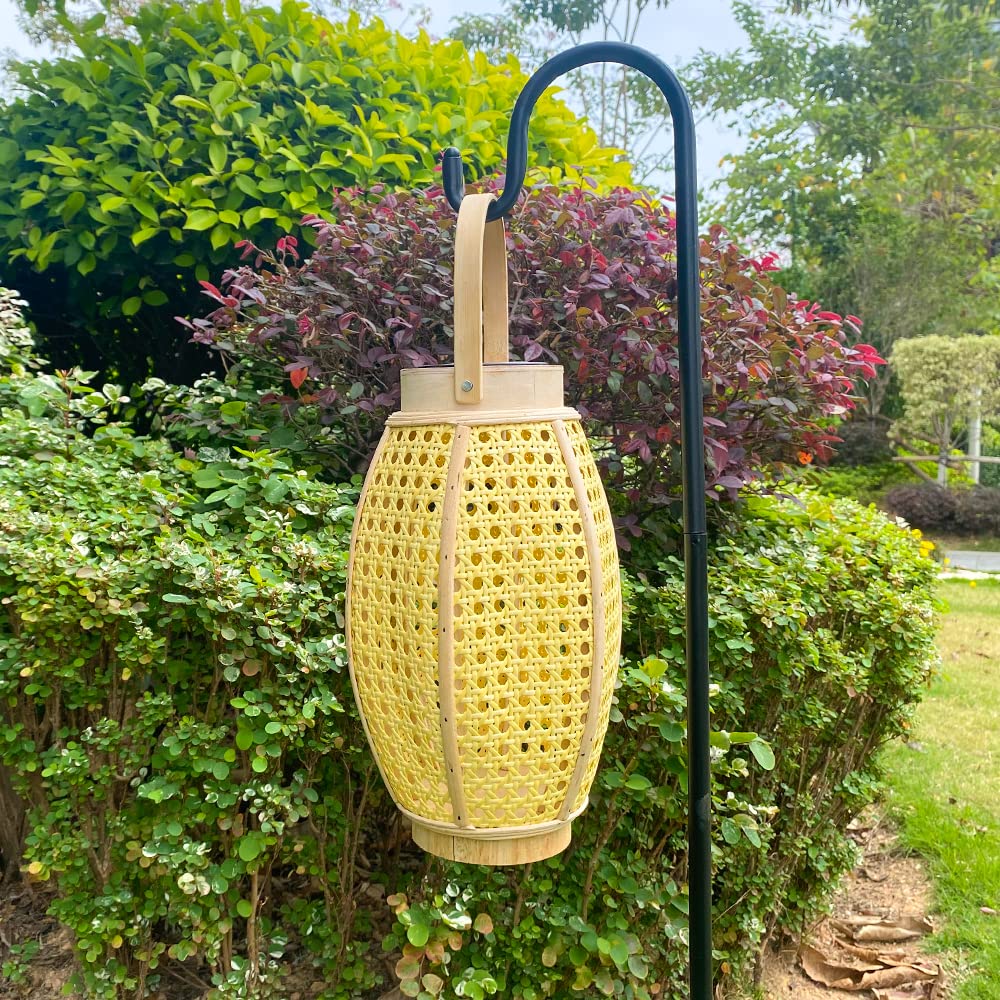 Hanging Solar Lanterns Outdoor - Solar Powered Rattan Woven Table Lamp with Warm Yellow LED Light Garden Decorative Hanging Lanterns for Patio Yard Garden Home Pathway Decor