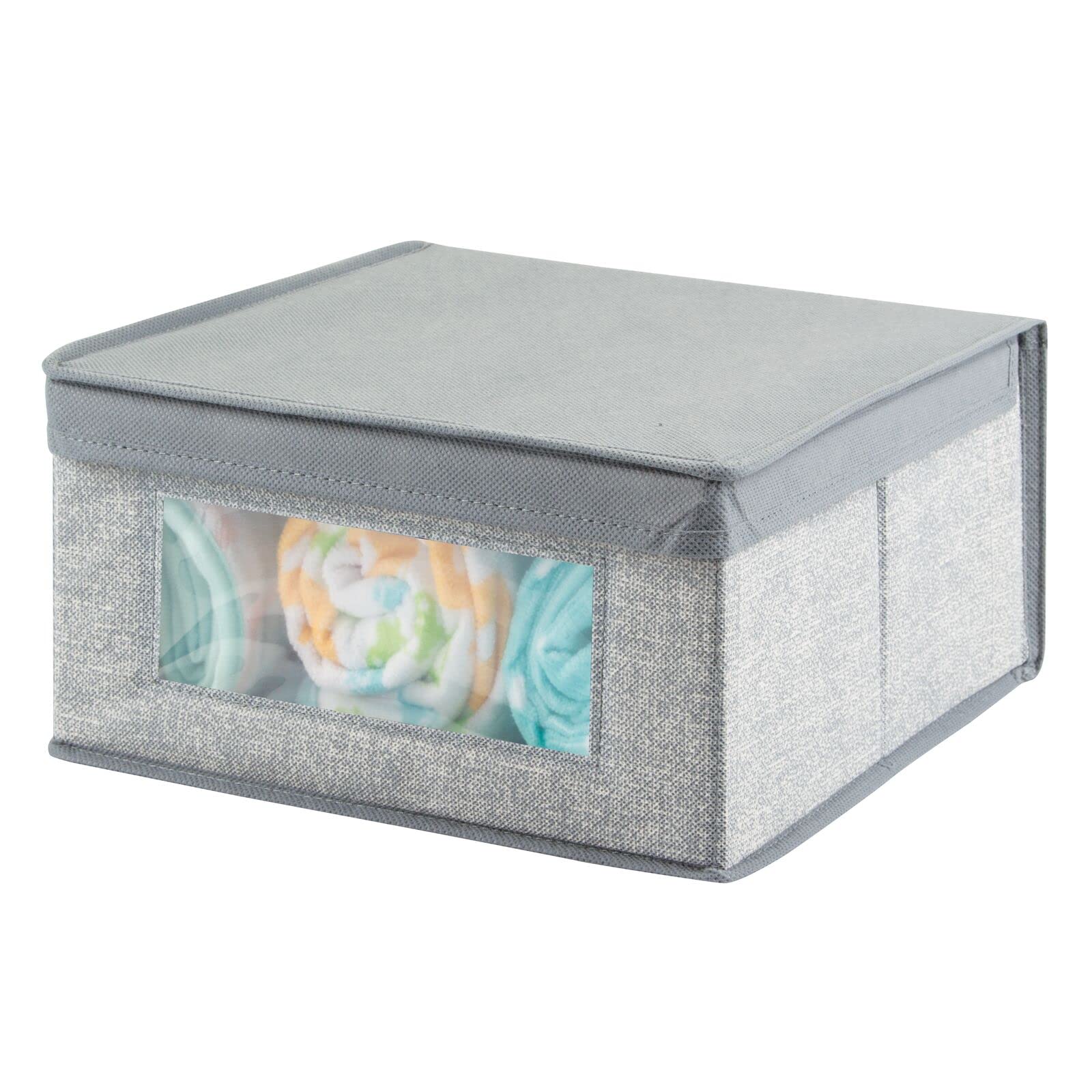 mDesign Fabric Baby Nursery Storage Organizer Chest with Window/Lid - Soft and Sturdy Toy Box for Doll Clothes, Animal, Dress Up Wardrobe, Accessories, Lido Collection, 8 Pack, Gray