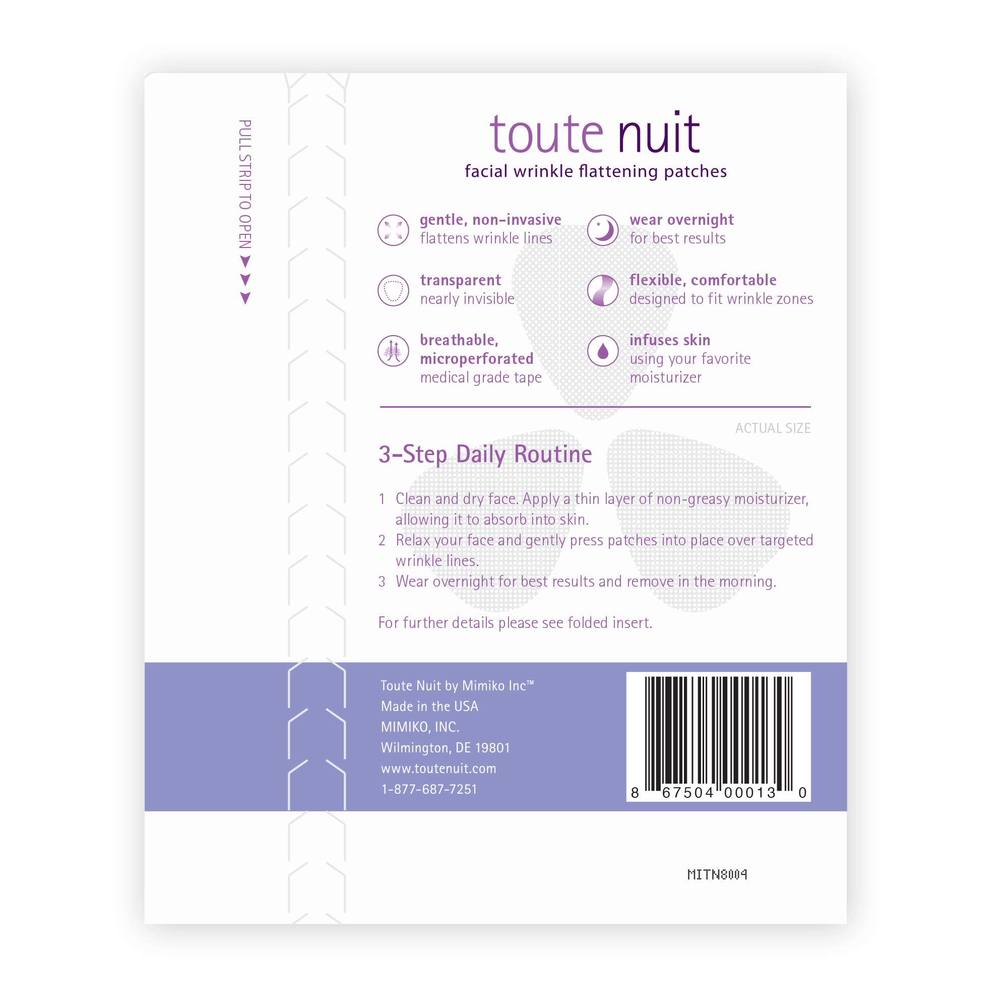Toute Nuit Facial Wrinkle Patches, Face Tape, Triangle, Frown Lines, Around Eyes and Mouth, 45 Patches