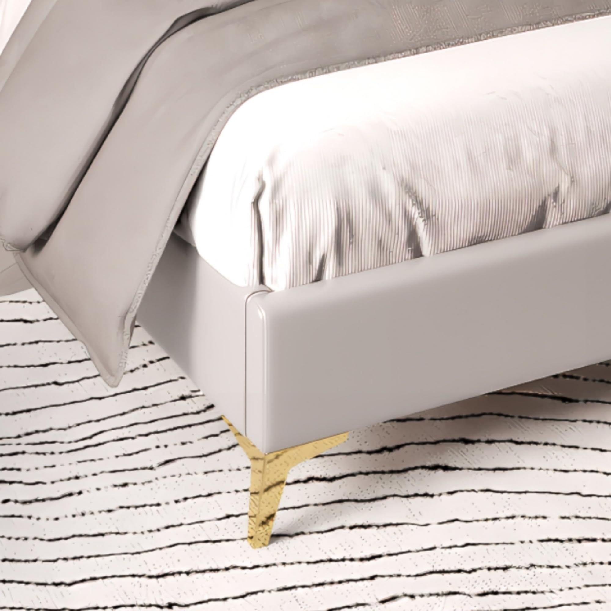 APRILSOUL King Size Channel Tufted Upholstered Platform PU Leather Bed Frame with 56“ Tall Headboard & Thickening Pinewooden Slats and Metal Leg,No Box Spring, for Bedroom,Light Gray