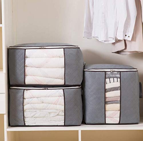 Armour Shell Closet Clothes Organizer Storage Bags - 3 Garment Shelf Organizers and Containers. Strong and Durable Large Capacity with Transparent Window, Moisture and Dust Proof Fabric Protection