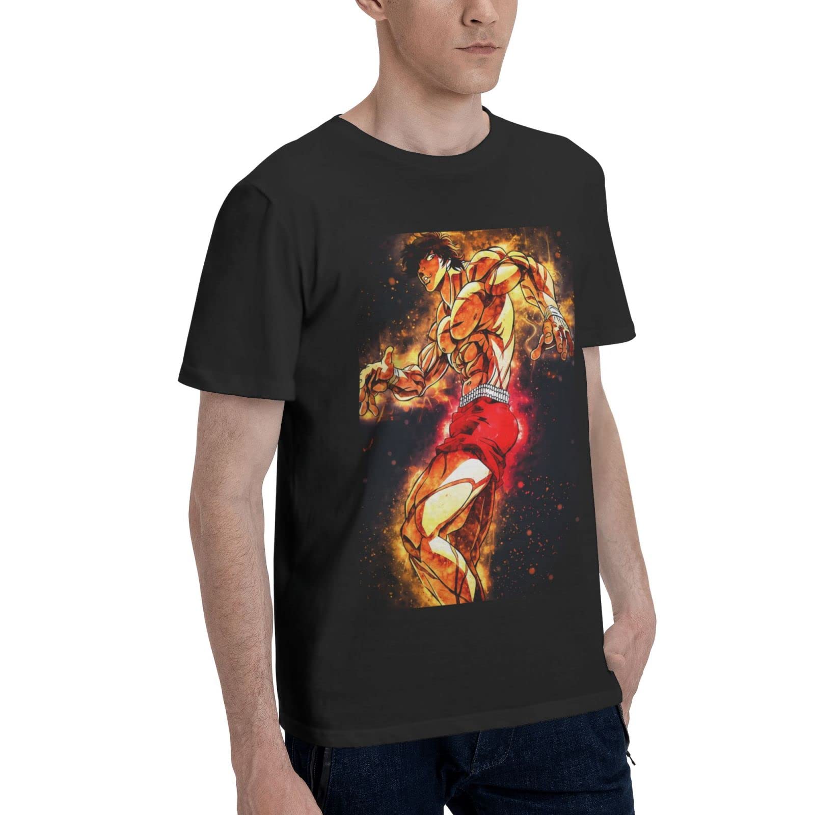 Anime Baki The Grappler Baki Hanma T Shirt Mens Summer Cotton Tee Comfort Round Neck Short Sleeve T-Shirts Black