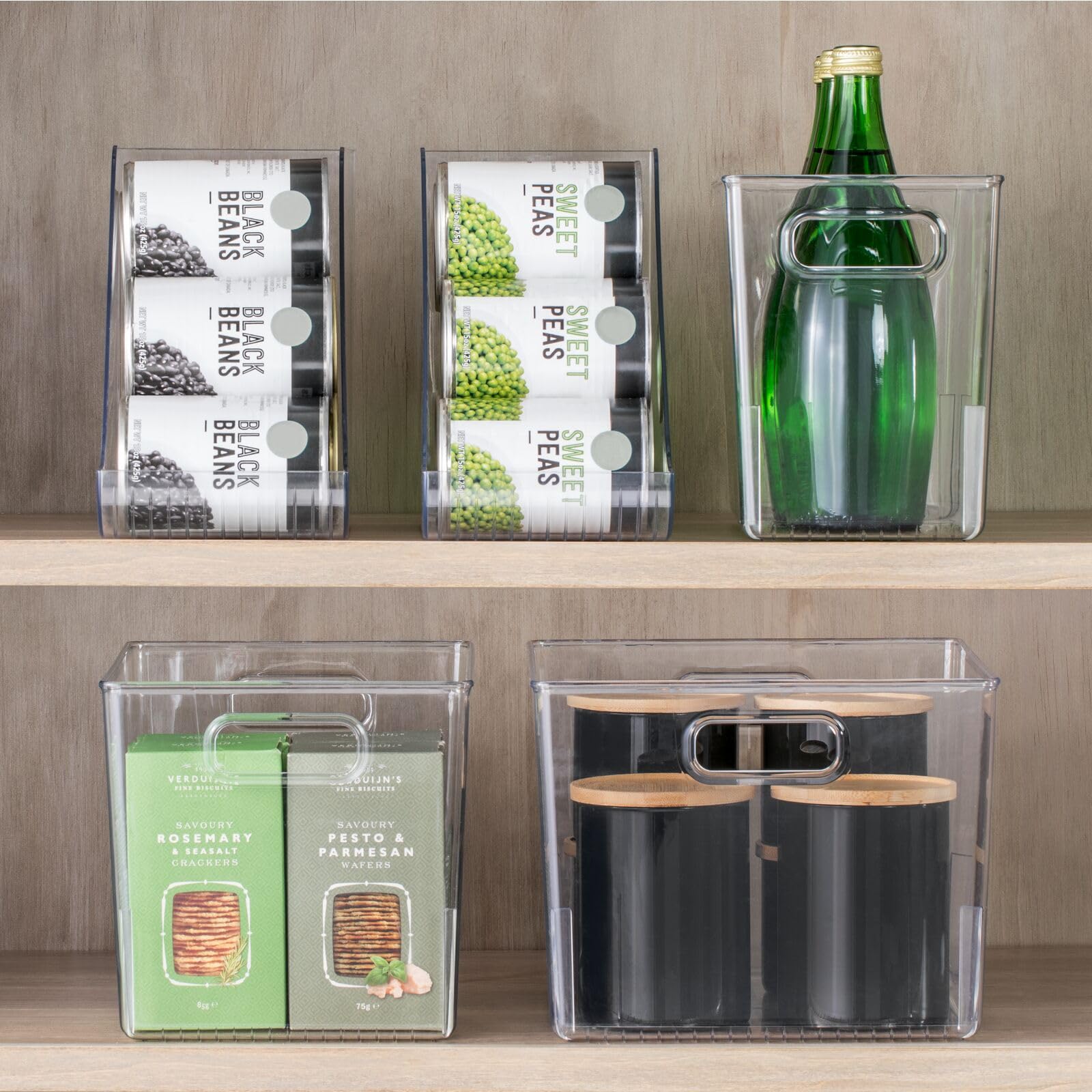 mDesign Plastic Storage Box – Narrow Open-Top Fridge Organiser Tray with Handle – Can Be Used as Fridge Tray, Shelf Box or for Cupboard Storage – Pack of 2 — Clear