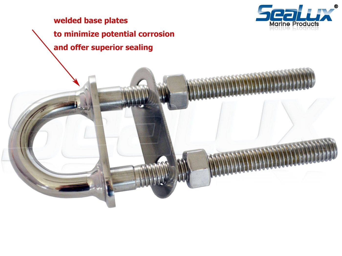 SeaLux Marine 3/8" Stock Fixed Welding Plate Bow Eye Stern Eye U-Bolt 4-1/2" Length with 3" Stud Length
