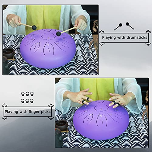Ranch Steel Tongue Drum 12 Inches 11 Notes Handpan Drum C Key Percussion Instrument Hand Drum for Beginners Easy to Learn Tank Drum with Bag, Mallets, Music Book, Note Stickers, Finger Picks