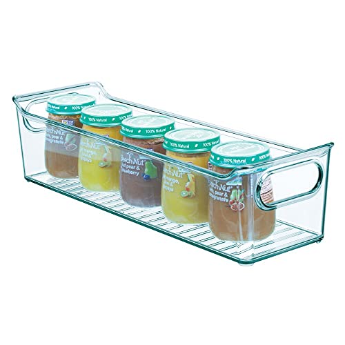 mDesign Slim Plastic Nursery Storage Container Bins with Handles for Organization in Pantry, Cabinet, Closet or Cubby Shelves - Organizer for Baby Food, Bibs, Formula, and Burp Cloths - 4 Pack, Blue