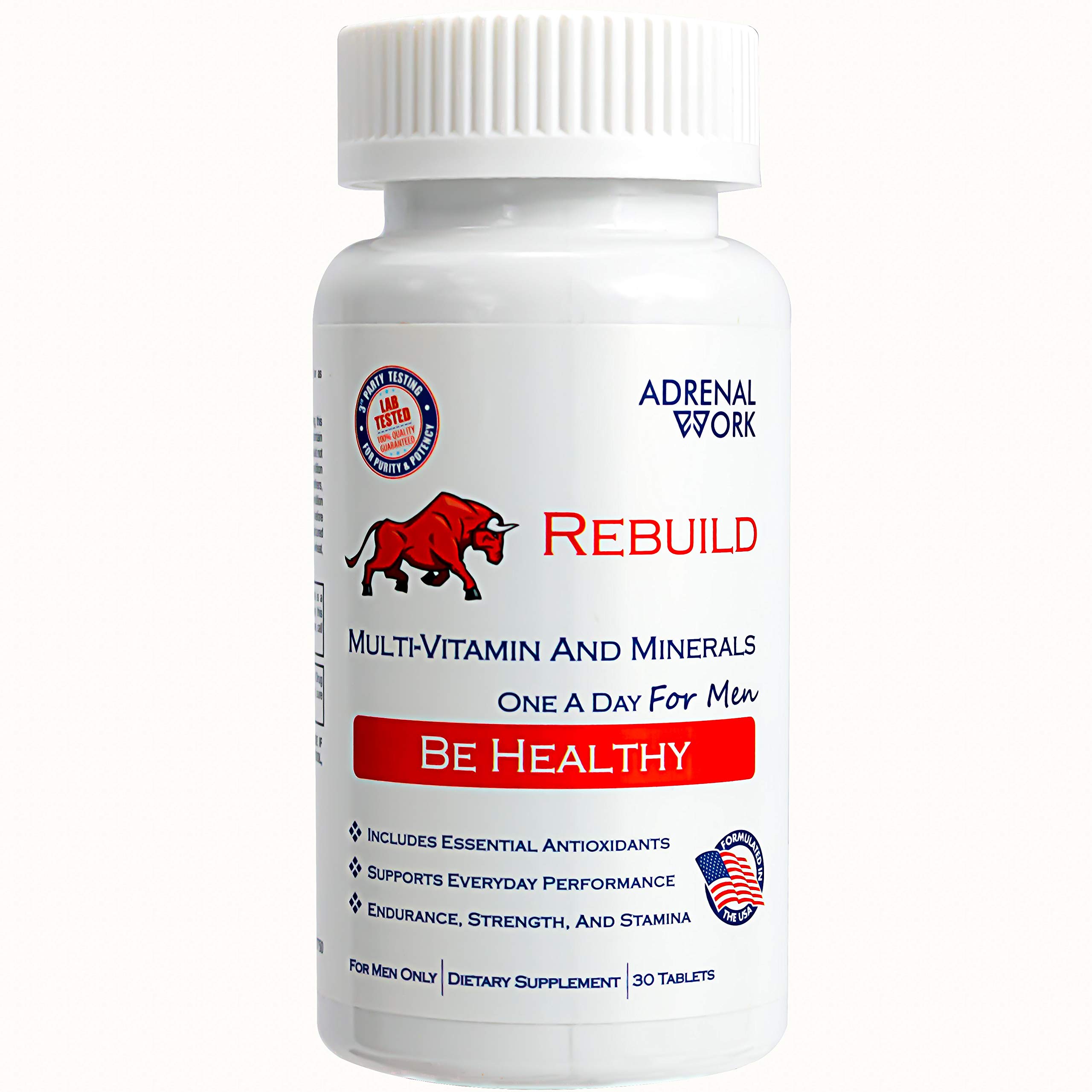 Adrenalwork Mens One a Day Multivitamin –- Includes Zinc, Magnesium, Vitamin B Complex, Iron, Essential Minerals+. Essential Multi Vitamins Supplements for Men