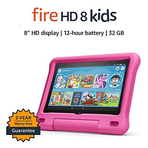 Amazon Fire HD 8 Kids tablet, 8" HD display, ages 3-7, 32 GB, includes a 1-year subscription to Amazon Kids+ content, Pink Kid-Proof Case, (2020 release)