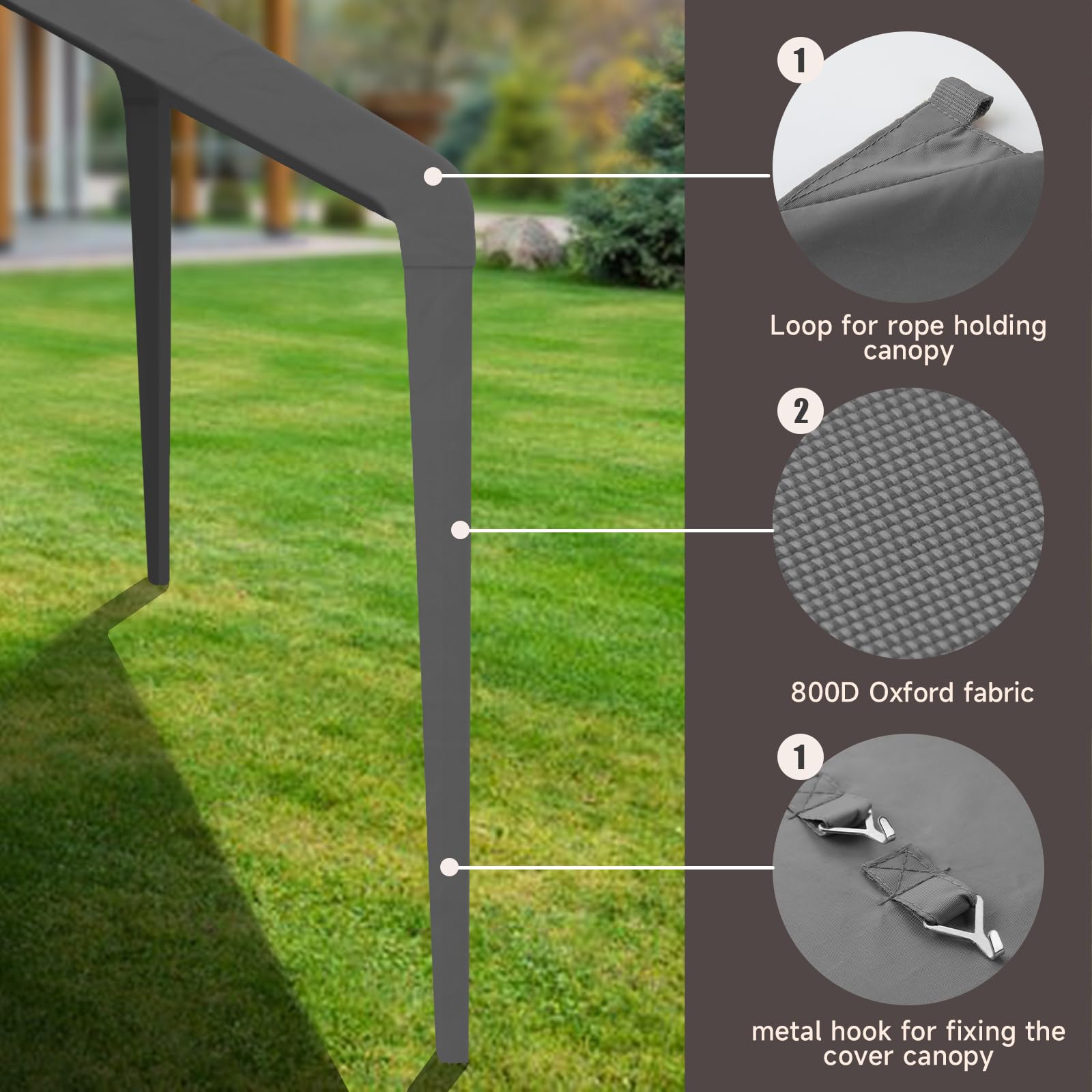 GOTRUTH Canopy Replacement Cover, Carport Replacement Canopy, 800D Oxford Waterproof & UV Protected Tarp with Ball Bungees (Frame is not Included) (Gray, 12x20)