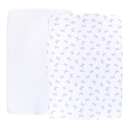 Adrienne Vittadini Bambini Jersey Cotton Pack N Play Sheets 2 Pack Lavendar Butterfly & Dots, Lavender (AVB-0015)