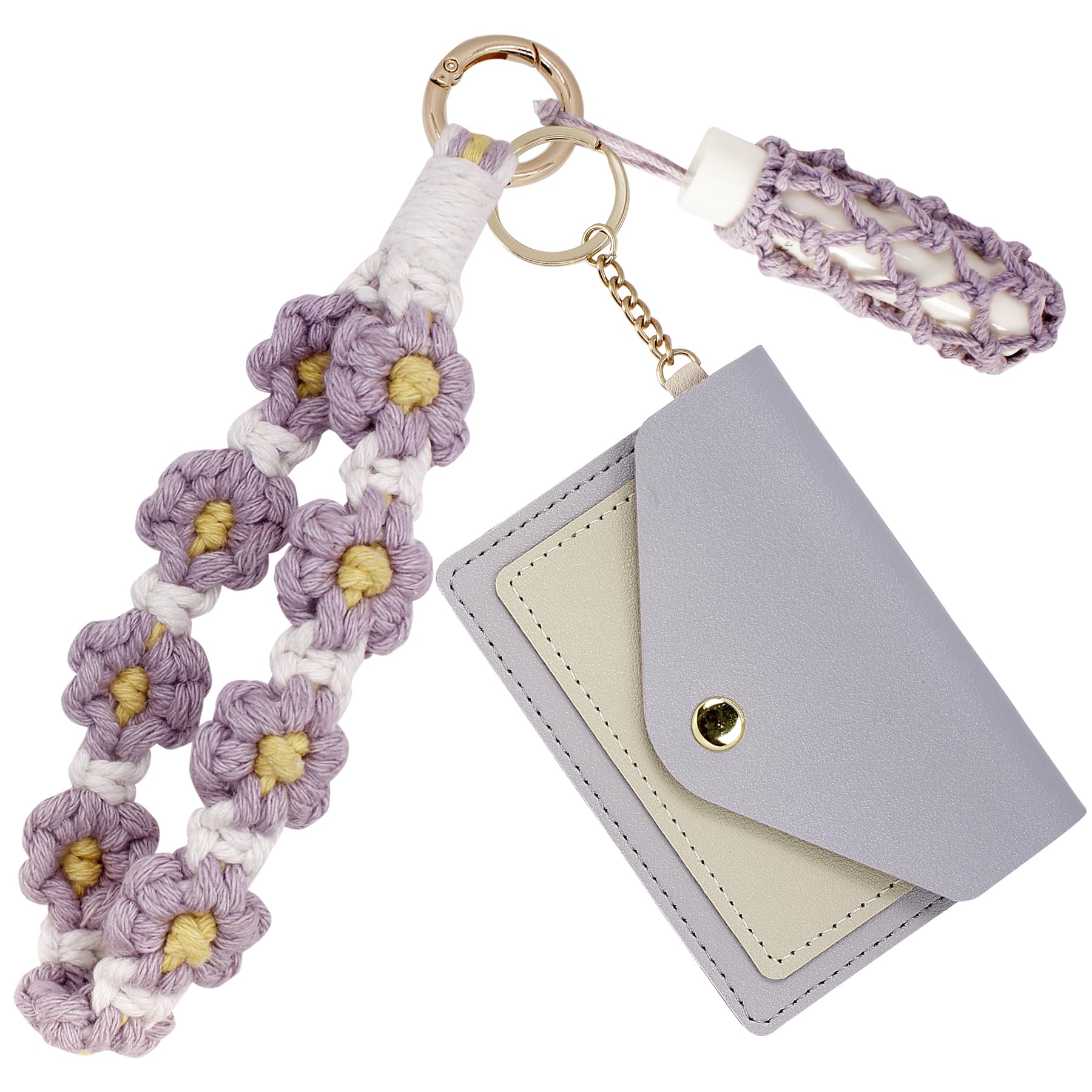 BIHRTC Boho Macrame Keychain Multicolor Daisy Bracelet Wrist Lanyard with Wallet Lipstick Holder Handmade Durable Floral Lanyard Car Key Keyring Wrist Key Chain for Women Girls