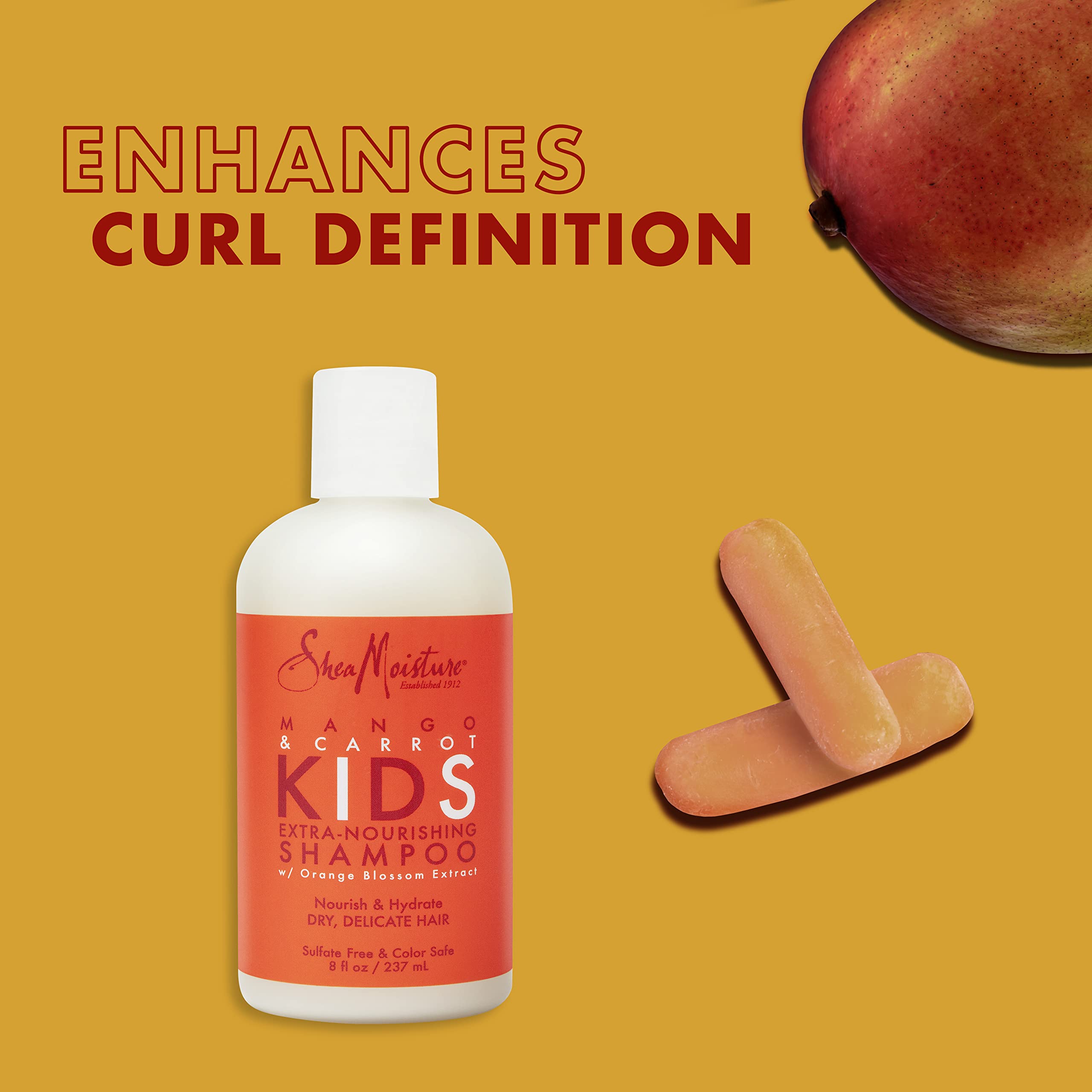 SheaMoisture KIDS Shampoo and Conditioner Set, Extra-Nourishing Mango & Carrot + Coconut & Hibiscus Detangler Spray for KIDS, 8 Fl Oz (3 Piece Set)