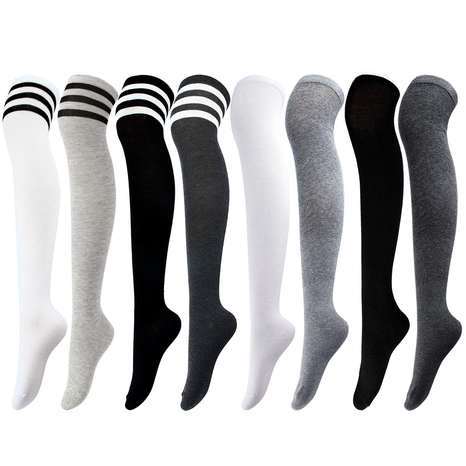Aneco 8 Pairs Over Knee Thigh Socks Warm Long Stockings for Women Girls