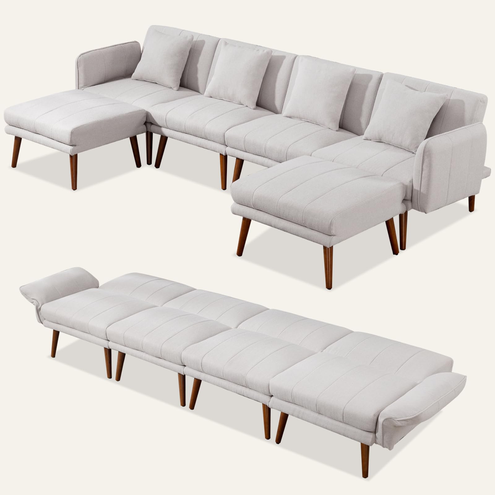 Suvivityse 113.4'' Sectional Couches Convertible Sofa Bed Sleeper Futon Couch 2-in-1 Comfy Deep Seat Sofa Cama Modular L-Shaped Modern for Living Room Bedroom Office