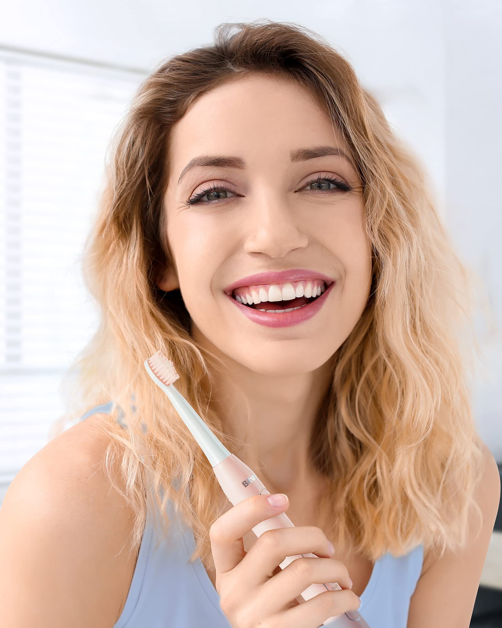 Bitvae Sonic Electric Toothbrush Electronic Toothbrush for Adults with 8 &4 Brush Heads, Travel Rechargeable Power Toothrush for 30 Days Using, Ultrasonic Toothbrush with 5 Modes and Timer (Pink)