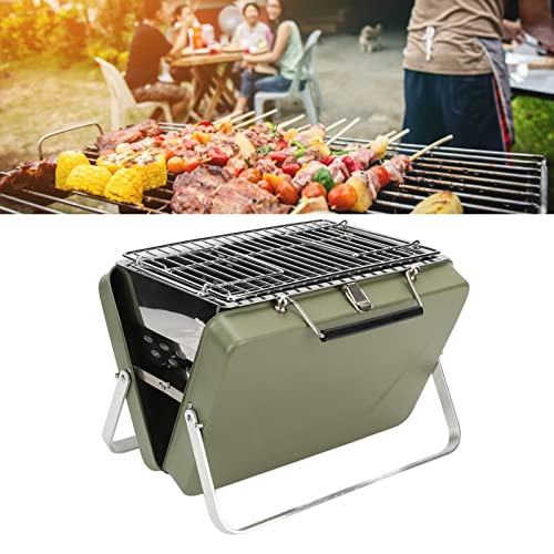 Astibym Folding Barbecue Grill, Non Stick Wavy Grid Mini Portable Charcoal BBQ Grill for Backyard Picnic(Green)