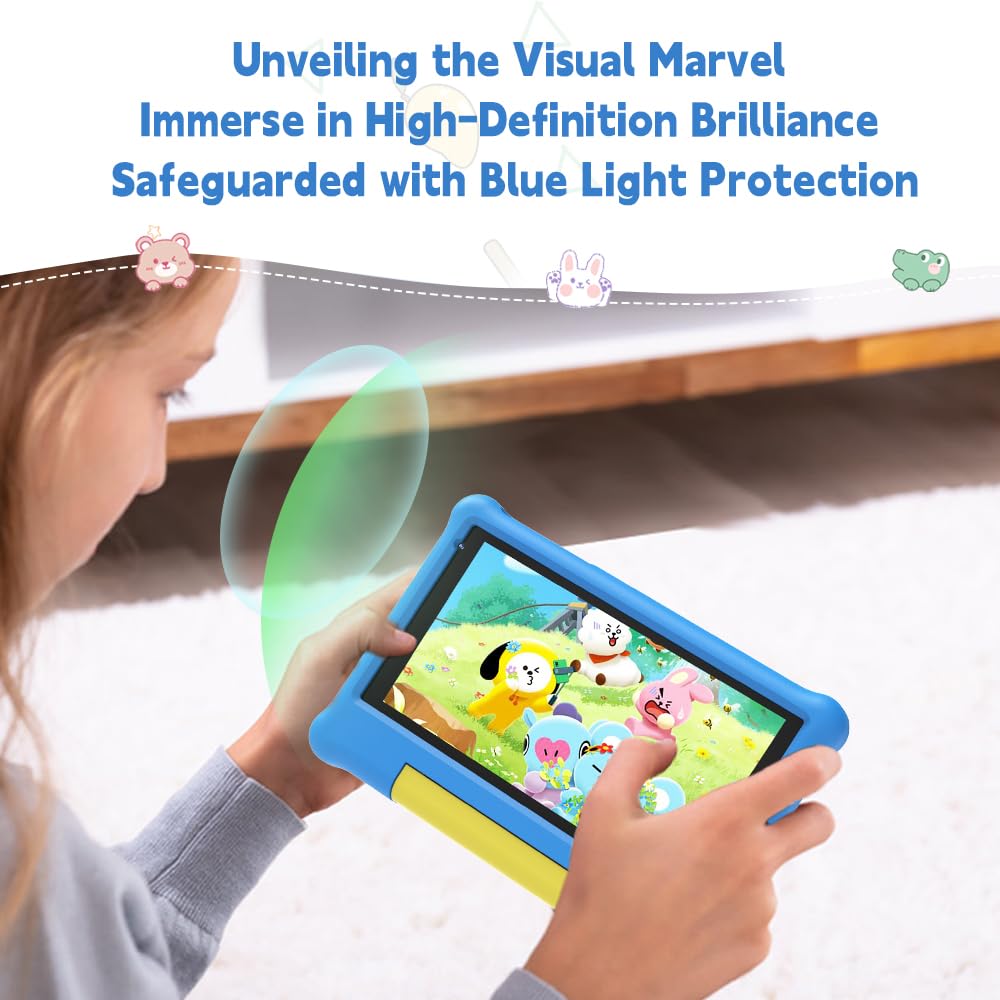ApoloMedia 7-inch Kids Tablet, Quad Core Android 13 Tablet for Kids, 2+32GB, Dual Camera, Educationl Games, Parental Control, Kids Software Pre-Installed (Blue)