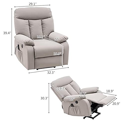 ADUH Electric Lift Function Recliner Massage Chair Silver White Comfortable&Durable Fabric PU Easy Adjustment Ultimate Relaxation