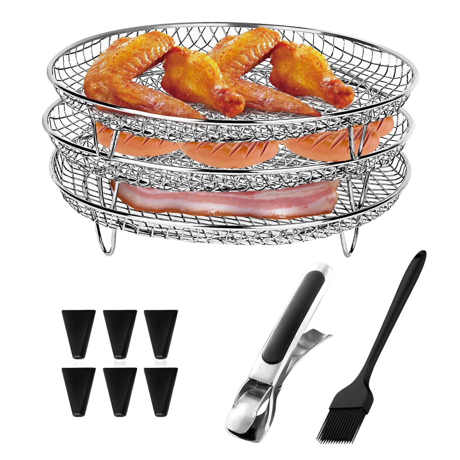 Air Fryer Racks For Ninja,Three Layer Stackable Dehydrator Rack 7.8inch Stainless Steel Round Multi-Layer Air Fryer Basket Tray Multi-Layer Dehydrator Rack Air Fryer Accessories