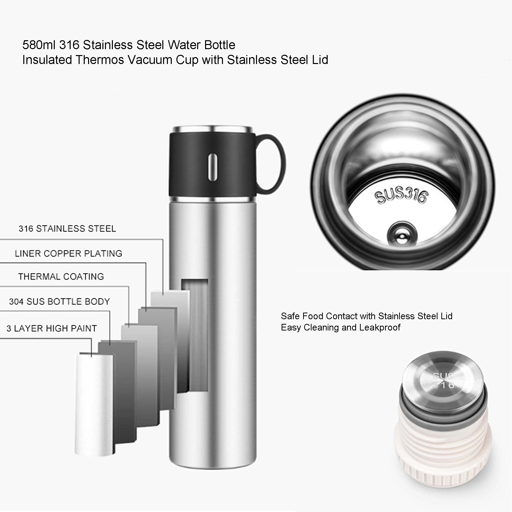 Ballyware 20oz Stainless Steel Vacuum Insulated Flask, Leak Proof Thermos For Hot Drinks With Cup - For Indoor and Outdoor (White)