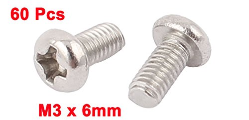 uxcell M3 x 6mm 304 Stainless Steel Cross head Phillips Pan Head Screws Bolt 60pcs