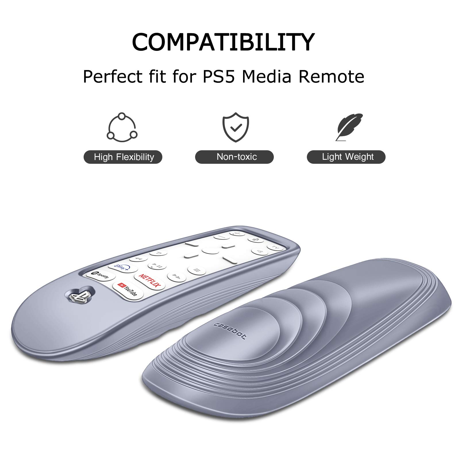 Fintie Protective Case for PS5 Media Remote - CaseBot Lightweight (Anti-Slip) Shockproof Silicone Cover for Sony PlayStation 5 Media Remote Controller, Lavender Gray