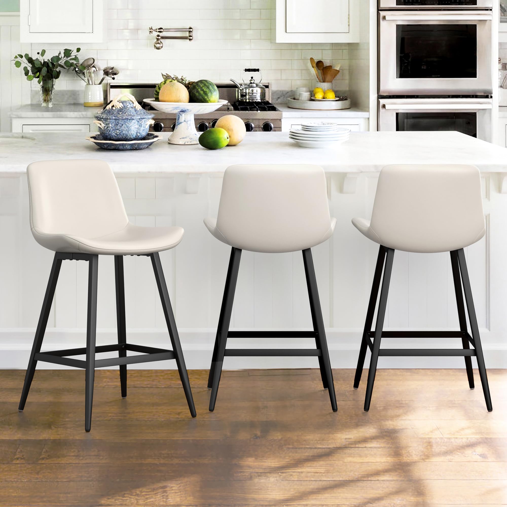Cozyman Armless Bar Stools,26", Upholstered Bar Stool with Back Set of 4, Faux Leather Performance Material in Black, Barstools with Metal Legs, Suitable for Kitchen Room, Coffee Shop