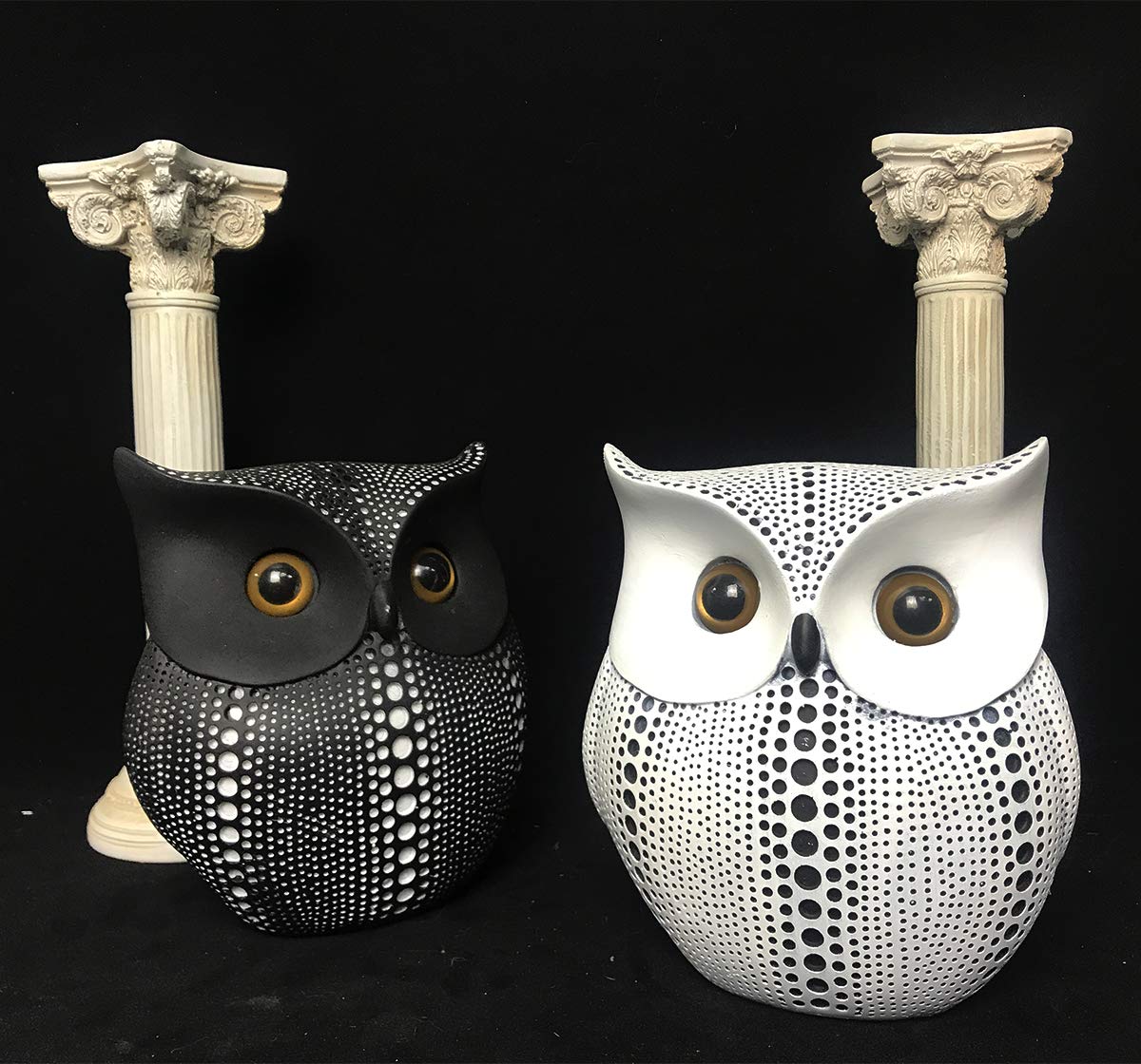 Artgenius Dots Owl Statue,Small Animal Owl Figurines for Home Office Decor (White)