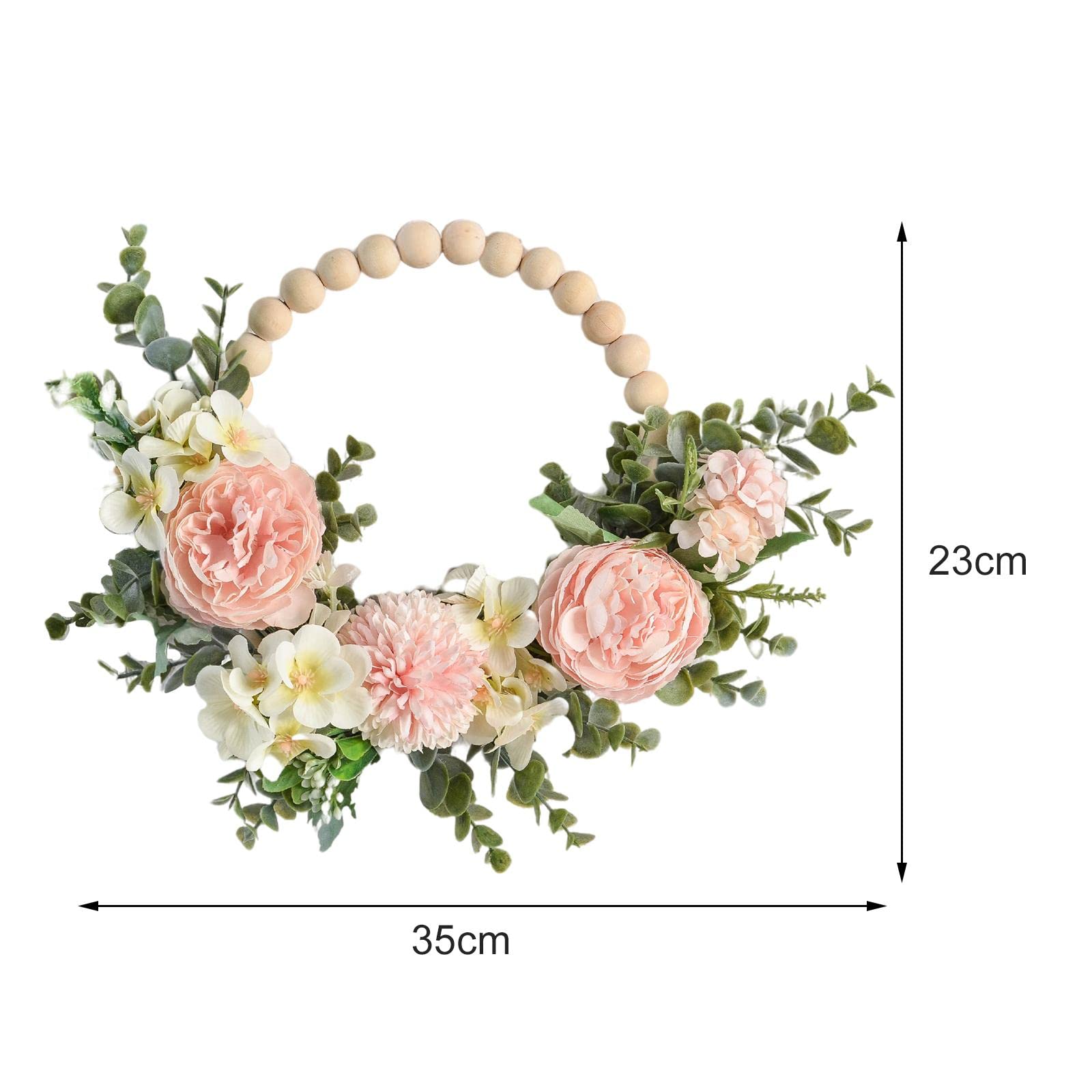 Artificial Wreath Faux Floral Wreath Spring Wreath Wooden Bead Round