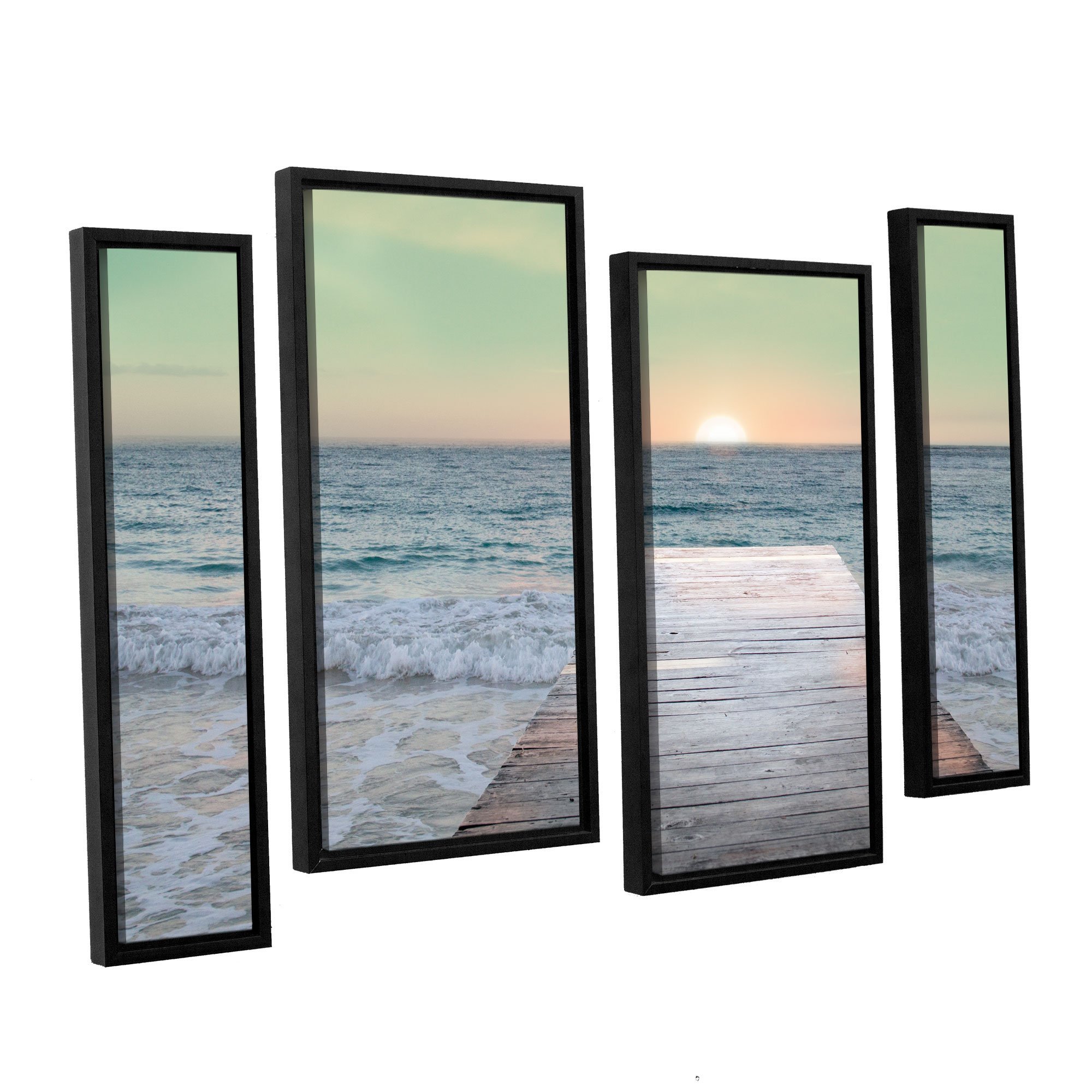ArtWall 2sch015i2436f Sue Schlabach's Sunrise Dock 4 Piece Floater Framed Canvas Artwork, 24" x 36"